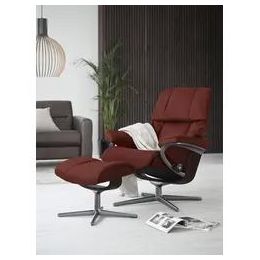 Relaxsessel stressless "Reno" Sessel Gr. Microfaser DINAMICA, Cross Base Braun-S, Relaxfunktion-Drehfunktion-PlusTMSystem-Gleitsystem-BalanceAdaptTM, B/H/T: 79cm x 99cm x 75cm, rot (red dinamica) mit Cross Base, Größe S, M & L, Holzakzent Braun