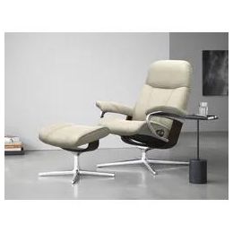 Relaxsessel stressless "Consul" Sessel Gr. Struktur fein JASMINE, Cross Base Braun, Relaxfunktion-Drehfunktion-PlusTMSystem-Gleitsystem-BalanceAdaptTM, B/H/T: 82cm x 102cm x 72cm, beige (beige jasmine) mit Hocker, Cross Base, Größe S, M & L, Holzakzent Braun