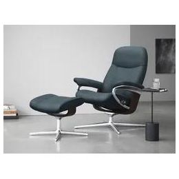 Relaxsessel stressless "Consul" Sessel Gr. ROHLEDER Stoff Q2 FARON, Cross Base Braun, Relaxfunktion-Drehfunktion-PlusTMSystem-Gleitsystem-BalanceAdaptTM, B/H/T: 91cm x 102cm x 79cm, blau (petrol q2 faron) mit Cross Base, Größe S, M & L, Holzakzent Braun