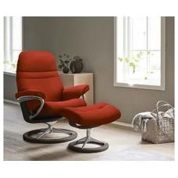 Relaxsessel stressless "Sunrise" Sessel Gr. ROHLEDER Stoff Q2 FARON, Relaxfunktion-Drehfunktion-PlusTMSystem-Gleitsystem-BalanceAdaptTM, B/H/T: 92cm x 105cm x 80cm, rot (rust q2 faron) mit Signature Base, Größe L, Gestell Wenge