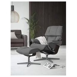 Relaxsessel stressless "Reno" Sessel Gr. Microfaser DINAMICA, Cross Base Braun-L, Relaxfunktion-Drehfunktion-PlusTMSystem-Gleitsystem-BalanceAdaptTM, B/H/T: 92cm x 100cm x 80cm, grau (dark grey dinamica) mit Cross Base, Größe S, M & L, Holzakzent Braun