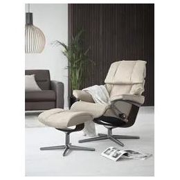 Relaxsessel stressless "Reno" Sessel Gr. ROHLEDER Stoff Q2 FARON, Cross Base Braun, Relaxfunktion-Drehfunktion-PlusTMSystem-Gleitsystem-BalanceAdaptTM, B/H/T: 79cm x 99cm x 75cm, beige (light q2 faron) mit Cross Base, Größe S, M & L, Holzakzent Braun