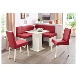 Schösswender Eckbankgruppe SCHÖSSWENDER "Anna 2", rot (holzwerkstoff mit farbe weiß, lotos 5269 rot, rot, weiß), Kunstleder, Eckbank Anna 130cm x 130cm-Säulentisch Anna 68cm x 68cm-2 x Stühle Anna-Weiß dekor-Lotos 5269 rot + Eckbank nicht umstellbar-Tisch ohne Auszug-2x Stühlemassives Gestell, Holzwerkstoff, Kunstleder, Sitzmöbel-Sets, mit 2 Stühlen mit massiven Gestell