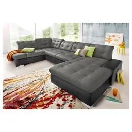 Sit & More Wohnlandschaft SIT & MORE "Palomino U-Form" Sofas Gr. B/H/T: 355cm x 84cm x 208cm, Kunstleder SOFTLUX-NaturLEDER, Recamiere rechts, ohne Bettfunktion-XXL, schwarz (schwarz/steingrau) wahlweise in XL oder XXL