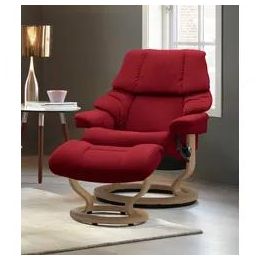 Relaxsessel stressless "Reno" Sessel Gr. ROHLEDER Stoff Q2 FARON, Classic Base Eiche, Relaxfunktion-Drehfunktion-PlusTMSystem-Gleitsystem, B/H/T: 88cm x 98cm x 78cm, rot (red q2 faron) mit Hocker, Classic Base, Größe S, M & L, Gestell Eiche