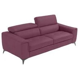 2,5-Sitzer Egoitaliano "Francine, Designsofa, Loungesofa" Sofas Gr. B/H/T: 213cm x 100cm x 106cm, Leder NUVOLE, lila (violett) Kopfteile manuell verstellbar, mit edlen Metallfüßen