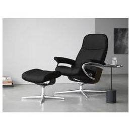 Relaxsessel stressless "Consul" Sessel Gr. Leder PALOMA, Cross Base Braun, L, Relaxfunktion-Drehfunktion-PlusTMSystem-Gleitsystem-BalanceAdaptTM, B/H/T: 91cm x 102cm x 79cm, schwarz (black paloma) mit Hocker, Cross Base, Größe S, M & L, Holzakzent Braun