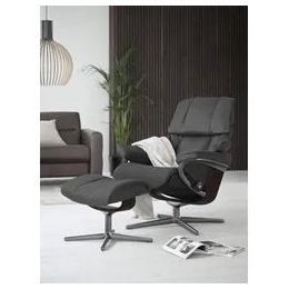 Relaxsessel stressless "Reno" Sessel Gr. ROHLEDER Stoff Q2 FARON, Cross Base Braun, Relaxfunktion-Drehfunktion-PlusTMSystem-Gleitsystem-BalanceAdaptTM, B/H/T: 83cm x 100cm x 76cm, grau (dark grey q2 faron) mit Cross Base, Größe S, M & L, Holzakzent Braun