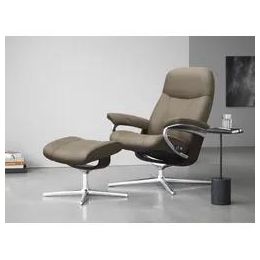 Relaxsessel stressless "Consul" Sessel Gr. ROHLEDER Stoff Q2 FARON, Cross Base Braun, Relaxfunktion-Drehfunktion-PlusTMSystem-Gleitsystem-BalanceAdaptTM, B/H/T: 82cm x 102cm x 72cm, beige (beige q2 faron) mit Hocker, Cross Base, Größe S, M & L, Holzakzent Braun