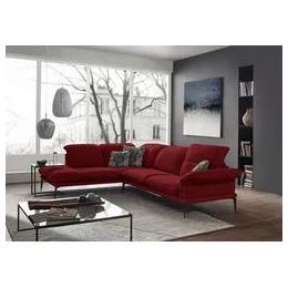 Ecksofa W.Schillig "sherry" Sofas Gr. B/H/T: 302cm x 81cm x 230cm, Flachgewebe W82, Ottomane links, ohne Kopfteilverstellung-mit Armlehnenverstellung, rot (merlot w82) mit Kopfstützenverstellung, Winkelfüße in Schwarz, Breite 302 cm