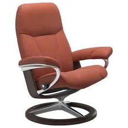 Relaxsessel stressless "Consul" Sessel Gr. Leder PALOMA, Signature Base Wenge, BalanceAdaptTM-PlusTMSystem-Gleitsystem-Relaxfunktion-Drehfunktion-Kopfstützenverstellung-Rückteilverstellung, B/H/T: 78cm x 97cm x 70cm, rot (henna paloma) mit Signature Base, Größe S, Gestell Wenge