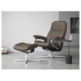 Relaxsessel stressless "Consul" Sessel Gr. Leder BATICK, Cross Base Schwarz, L, Relaxfunktion-Drehfunktion-PlusTMSystem-Gleitsystem-BalanceAdaptTM, B/H/T: 91cm x 102cm x 79cm, braun (mole batick) mit Hocker, Cross Base, Größe S, M & L, Holzakzent Schwarz