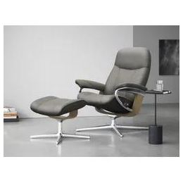 Relaxsessel stressless "Consul" Sessel Gr. ROHLEDER Stoff Q2 FARON, Cross Base Eiche, Relaxfunktion-Drehfunktion-PlusTMSystem-Gleitsystem-BalanceAdaptTM, B/H/T: 91cm x 102cm x 79cm, grau (grey q2 faron) mit Hocker, Cross Base, Größe S, M & L, Holzakzent Eiche