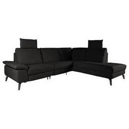 Ecksofa Alina Sofas Gr. B/H/T: 243cm x 118cm x 210cm, Struktur GBA, Ottomane rechts, ohne Funktion, schwarz (schwarz gba 10) inkl. Kopfstützen, wahlweise mit Relaxfunktion, Breite: 243 cm