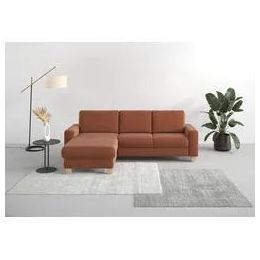 Ecksofa Home Affaire "Summer L-Form" Sofas Gr. B/H/T: 249 cm x 91 cm x 164 cm, Feincord, Recamiere links, ohne Bettfunktion-ohne Bettkasten-mit Federkern, rosegold (kupfer) mit Recamiere, oder ohne Bettfunktion und Bettkasten, Cord-Bezug