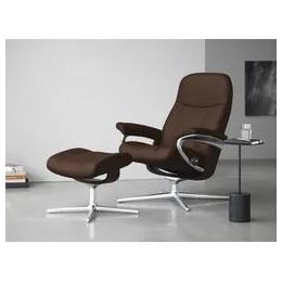 Relaxsessel stressless "Consul" Sessel Gr. Leder BATICK, Cross Base Braun, L, Relaxfunktion-Drehfunktion-PlusTMSystem-Gleitsystem-BalanceAdaptTM, B/H/T: 91cm x 102cm x 79cm, braun (malt brown batick) mit Cross Base, Größe S, M & L, Holzakzent Braun