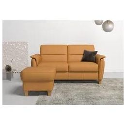 2,5-Sitzer Home Affaire "Palmera" Sofas Gr. B/H/T: 179 cm x 89 cm x 89 cm, NaturLEDER, Rücken echtes Leder, gelb (curry) Federkern-Polsterung, 4 Bezugsqualitäten