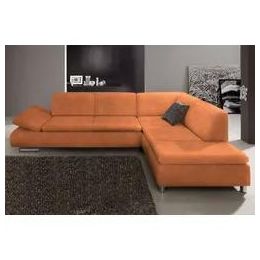 Ecksofa Max Winzer "Toulouse modern und bequem, aktuelles Design, hoher Sitzkomfort" Sofas Gr. B/H/T: 237cm x 75cm x 190cm, Microvelours, Ottomane rechts, braun (cognac) mit klappbaren Armlehnen, Breite 237 cm