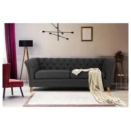 3-Sitzer Home Affaire "Newport" Sofas Gr. B/H/T: 210cm x 76cm x 81cm, Struktur fein, grau (anthrazit) mit Knopfheftung im Rücken, Keder und feinen Armlehnen