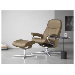 Relaxsessel stressless "Consul" Sessel Gr. Leder PALOMA, Cross Base Eiche, Relaxfunktion-Drehfunktion-PlusTMSystem-Gleitsystem-BalanceAdaptTM, B/H/T: 78cm x 97cm x 70cm, braun (almond paloma) mit Cross Base, Größe S, M & L, Holzakzent Eiche