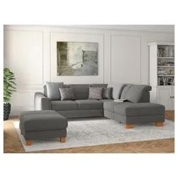 Sit & More Ecksofa SIT & MORE "Dundee L-Form" Sofas Gr. B/H/T: 263cm x 86cm x 219cm, Struktur weich, Ottomane rechts, mit Kopfteilverstellung-ohne Bettfunktion-ohne Stauraum, grau mit Federkern und Massivholzfüßen, wahlweise Kopfteilverstellung