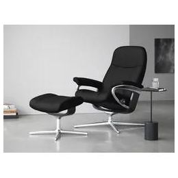 Relaxsessel stressless "Consul" Sessel Gr. Leder PALOMA, Cross Base Schwarz, S, Relaxfunktion-Drehfunktion-PlusTMSystem-Gleitsystem-BalanceAdaptTM, B/H/T: 78cm x 97cm x 70cm, schwarz (black paloma) mit Hocker, Cross Base, Größe S, M & L, Holzakzent Schwarz