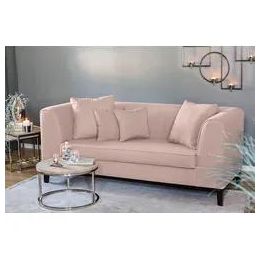 3-Sitzer Fink "MAXIM" Sofas Gr. B/H/T: 202cm x 84cm x 85cm, Flachgewebe LEINENOPTIK, rosa (rose leinenoptik) mit schmalem Holzsockel, inklusive 4 Zierkissen