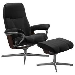 Relaxsessel stressless "Consul" Sessel Gr. Leder BATICK, Cross Base Braun, M, Relaxfunktion-Drehfunktion-PlusTMSystem-Gleitsystem-BalanceAdaptTM, B/H/T: 82cm x 102cm x 72cm, schwarz (black batick) mit Cross Base, Größe S, M & L, Holzakzent Braun