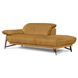 Ottomane Egoitaliano "Anais, Designsofa mit hohem Sitzkomfort, Designfuß" Sofas Gr. B/H/T: 179cm x 74cm x 106cm, Luxus-Microfaser Lederoptik, Ottomane rechts, Armlehne links, gelb Solitärmöbel als Blickfang, inkl. verstellbarer Kopfstützen