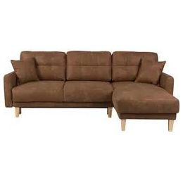 Ecksofa Home Affaire "Triplo, Zierkissen, Schlaffunktion, B/T/H: 234/164/89 cm, L-Form" Sofas Gr. B/H/T: 234 cm x 89 cm x 164 cm, Luxus-Microfaser Vintageoptik, Recamiere rechts, mit Bettfunktion-mit Bettkasten, braun (cognac) wahlweise mit Bettfunktion und Bettkasten, Liegefläche 210132 cm