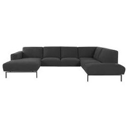 Wohnlandschaft Andas "Lungre, U-Form" Sofas Gr. B/H/T: 355cm x 82cm x 197cm, Struktur, Recamiere links, Wohnlandschaft XXL, schwarz (jet black) in verschiedenen Größen, extra hohe Füße aus Metall