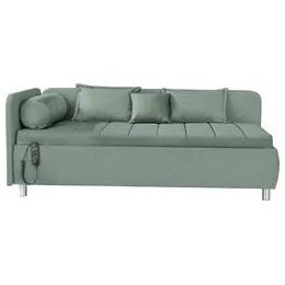 Schlafsofa Alina "Kiana" Sofas Gr. B/H/T: 207cm x 80cm x 102,5cm, Struktur, Armlehne links, grün (pastellmint tmd 6) Liegefläche 90200 cm oder 100200 cm, Bettkasten, Zierkissen-Set