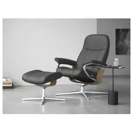 Relaxsessel stressless "Consul" Sessel Gr. Leder BATICK, Cross Base Eiche, M, Relaxfunktion-Drehfunktion-PlusTMSystem-Gleitsystem-BalanceAdaptTM, B/H/T: 82cm x 102cm x 72cm, grau (grey batick) mit Hocker, Cross Base, Größe S, M & L, Holzakzent Eiche