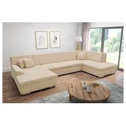 Wohnlandschaft DOMO collection "Treviso incl. Zierkissen, moderne Steppung, XXL: B/T/H: 364/201/83 cm" Sofas Gr. B/H/T: 364cm x 83cm x 201cm, Cord, Recamiere links, ohne Bettfunktion, beige (creme) wahlweise mit Bettfunktion, in vielen Bezugsarten auch Cord U-Form