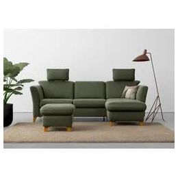 Ecksofa Home Affaire "Trelleborg L-Form" Sofas Gr. B/H/T: 249 cm x 86 cm x 162 cm, Feincord, Recamiere rechts, mit Bettfunktion-mit Bettkasten, grün (olive) wahlweise mit Bettfunktion und Bettkasten, inkl. Federkern-Polsterung