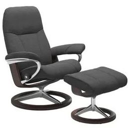 Relaxsessel stressless "Consul" Sessel Gr. ROHLEDER Stoff Q2 FARON, Signature Base Wenge, BalanceAdaptTM-PlusTMSystem-Gleitsystem-Relaxfunktion-Drehfunktion-Kopfstützenverstellung-Rückteilverstellung, B/H/T: 91cm x 102cm x 79cm, grau (dark grey q2 faron) mit Hocker, Signature Base, Größe L, Gestell Wenge