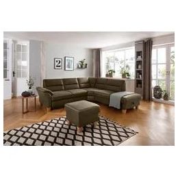 Ecksofa Home Affaire "Soleo L-Form" Sofas Gr. B/H/T: 262cm x 89cm x 235cm, Luxus-Microfaser Lederoptik, Ottomane rechts, mit Relaxfunktion-ohne Bettfunktion-ohne Stauraum, grün (olive) komfortabel durch Trapezecke mit Relaxfunktion, auch Bettfunktion