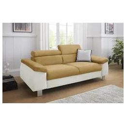 3-Sitzer COTTA "Komaris" Sofas Gr. B/T: 193cm x 104cm, Kunstleder SOFTLUX-Struktur, mit Kopfteilverstellung, beige (creme, mustard) inklusive Kopfteilverstellung, moderner chromfarbener Fuß