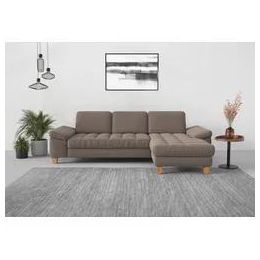 Sit & More Ecksofa SIT & MORE "Westham L-Form" Sofas Gr. B/H/T: 275cm x 88cm x 172cm, Struktur weich, Recamiere rechts, ohne Bettfunktion-ohne Bettkasten-ohne Armlehnfunktion-ohne Sitztiefenverstellung-mit Federkern, grau (taupe) mit Recamiere, oder ohne Bettfunktion, Bettkasten, Füße Eiche