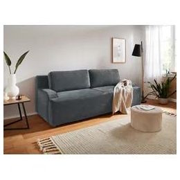 Schlafsofa Andas "Halbschlaf" Sofas Gr. B/H/T: 225 cm x 90 cm x 95 cm, Samtstruktur, blau (pacific) mit Bettfunktion und Bettkasten