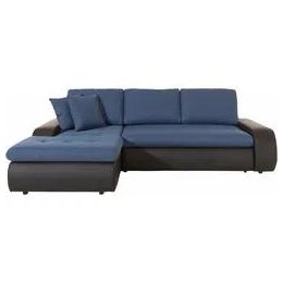 Ecksofa Trendmanufaktur "Indie, L-Form" Sofas Gr. B/H/T: 246cm x 86cm x 155cm, Kunstleder SOFTLUX-Struktur fein, Recamiere links, ohne Funktion-XL, schwarz (schwarz/aqua) wahlweise XL oder XXL