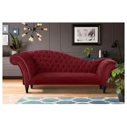 3-Sitzer Home Affaire "Chester" Sofas Gr. B/H/T: 240cm x 77cm x 90cm, Samtoptik, Sofa frei im Raum stellbar, rot (dunkelrot) mit Knopfheftung in Recamieren-Optik