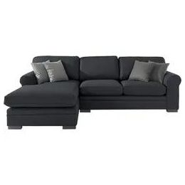 Ecksofa Home Affaire "Broughton L-Form" Sofas Gr. B/H/T: 279 cm x 92 cm x 178 cm, Struktur fein, Ottomane links, grau weicher Sitzkomfort, incl. 4 Zierkissen, Keder