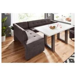 Eckbank exxpo - SOFA FASHION "Barista" Sitzbänke Gr. B/H/T: 197 cm x 82 cm x 265 cm, Luxus-Microfaser, langer Schenkel rechts, braun (dark brown) Frei im Raum stellbar