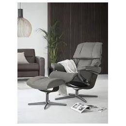 Relaxsessel stressless "Reno" Sessel Gr. ROHLEDER Stoff Q2 FARON, Cross Base Wenge, Relaxfunktion-Drehfunktion-PlusTMSystem-Gleitsystem-BalanceAdaptTM, B/H/T: 79cm x 99cm x 75cm, grau (grey q2 faron) mit Cross Base, Größe S, M & L, Holzakzent Wenge