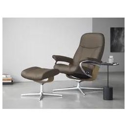 Relaxsessel stressless "Consul" Sessel Gr. Leder BATICK, Cross Base Eiche, S, Relaxfunktion-Drehfunktion-PlusTMSystem-Gleitsystem-BalanceAdaptTM, B/H/T: 78cm x 97cm x 70cm, braun (mole batick) mit Hocker, Cross Base, Größe S, M & L, Holzakzent Eiche