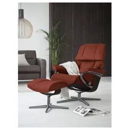 Relaxsessel stressless "Reno" Sessel Gr. ROHLEDER Stoff Q2 FARON, Cross Base Braun, Relaxfunktion-Drehfunktion-PlusTMSystem-Gleitsystem-BalanceAdaptTM, B/H/T: 83cm x 100cm x 76cm, rot (rust q2 faron) mit Cross Base, Größe S, M & L, Holzakzent Braun