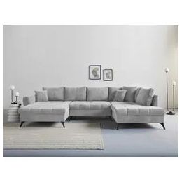 Wohnlandschaft Inosign "Lörby U-Form" Sofas Gr. B/H/T: 339 cm x 90 cm x 190 cm, Struktur weich, Ottomane rechts, Struktur weich, grau (hellgrau) Belastbarkeit bis 140kg pro Sitzplatz, auch mit Aqua clean-Bezug