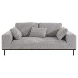 2-Sitzer Andas "Mikael" Sofas Gr. B/H/T: 202 cm x 87 cm x 103 cm, Struktur flausch, grau mit hochwertigem, gebeiztem Holzrahmen und 4 Zierkissen