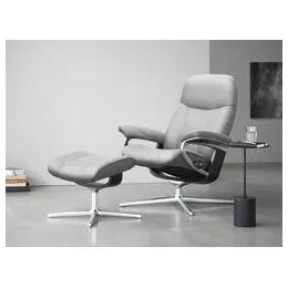 Relaxsessel stressless "Consul" Sessel Gr. ROHLEDER Stoff Q2 FARON, Cross Base Schwarz, Relaxfunktion-Drehfunktion-PlusTMSystem-Gleitsystem-BalanceAdaptTM, B/H/T: 91cm x 102cm x 79cm, grau (light grey q2 faron) mit Hocker, Cross Base, Größe S, M & L, Holzakzent Schwarz